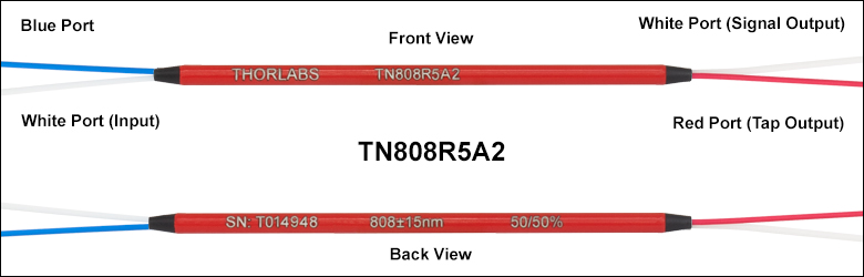 Thorlabs · 808 nm, 2x2, Single Mode Fused Fiber Optic Couplers / Taps