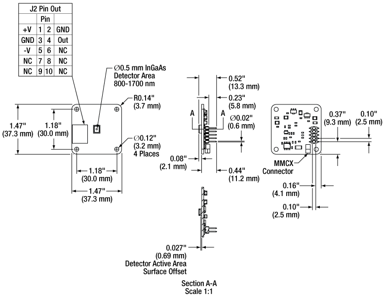 Thorlabs · InGaAs Free-Space Amplified Photodetectors, OEM Package