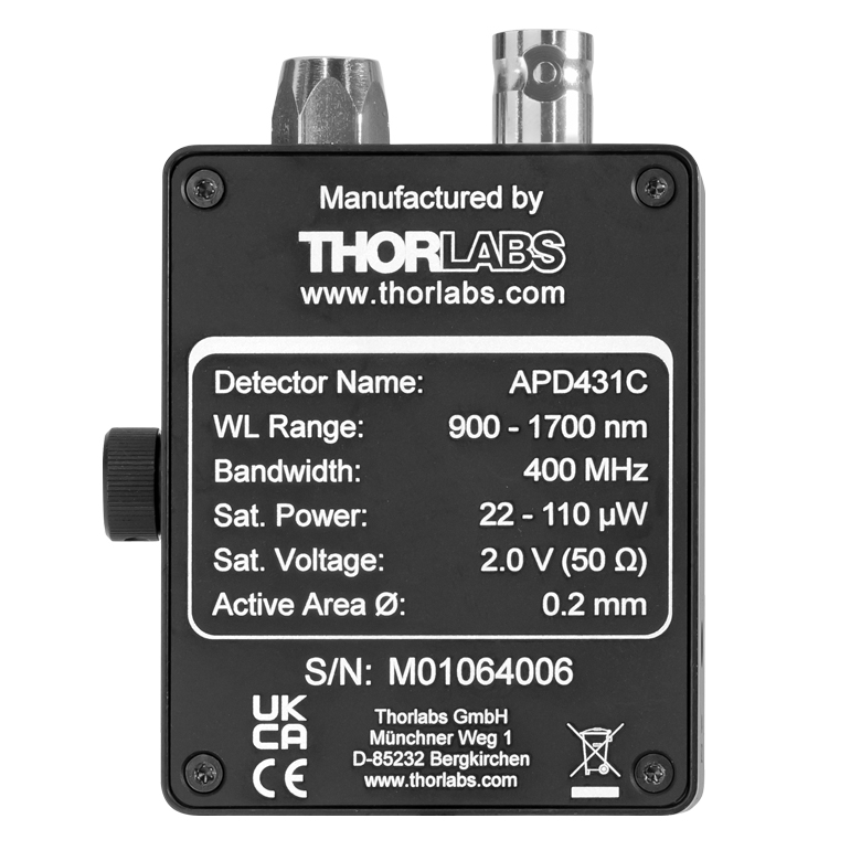 Thorlabs · InGaAs Fiber-Coupled Avalanche Photodetector