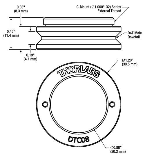 Thorlabs · D4T Dovetail Adapters for 30 mm Cage and SM1 Lens Tube Systems